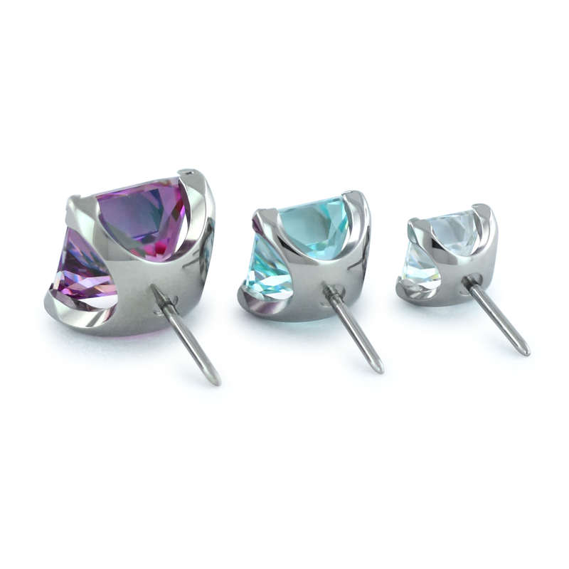 Princess Cut Prong Set Gem Threadless End – Piercing Day Studio