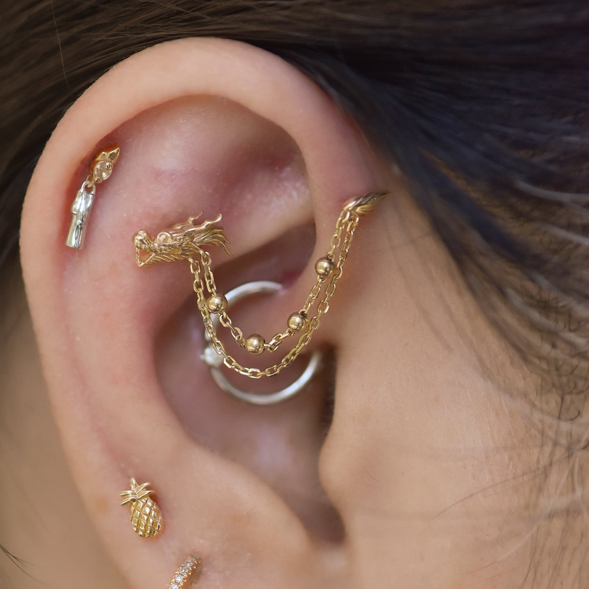 Junipurr 1976 YOTD Double Threadless End with Chain – Piercing Day Studio