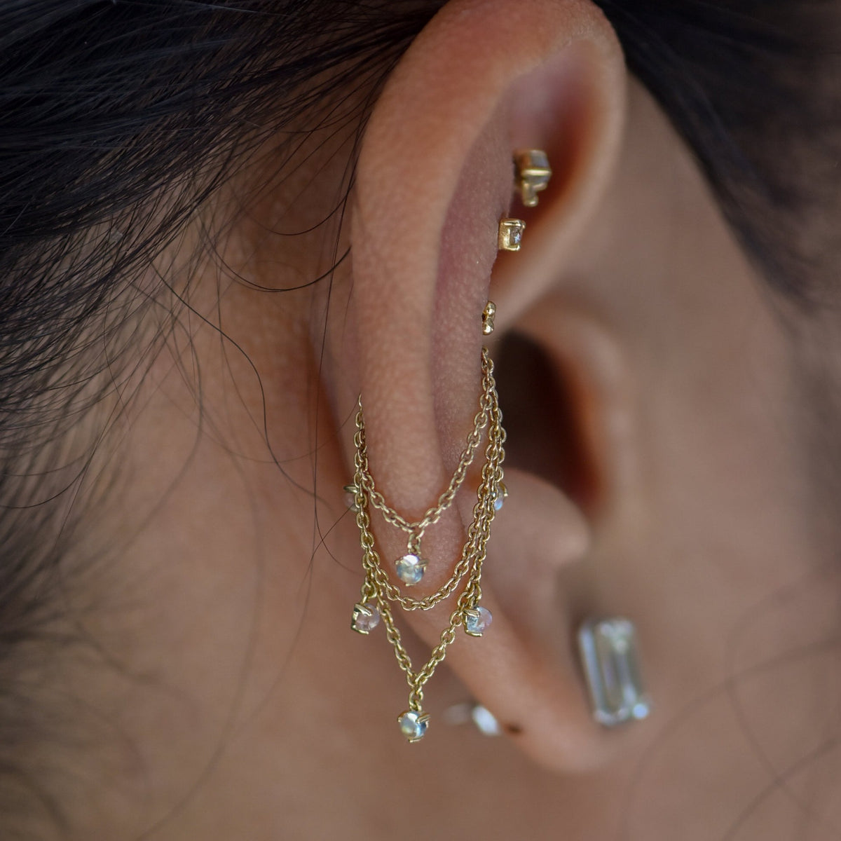 Modern Mood Triple Chain with Dripping Gemstones – Piercing Day Studio